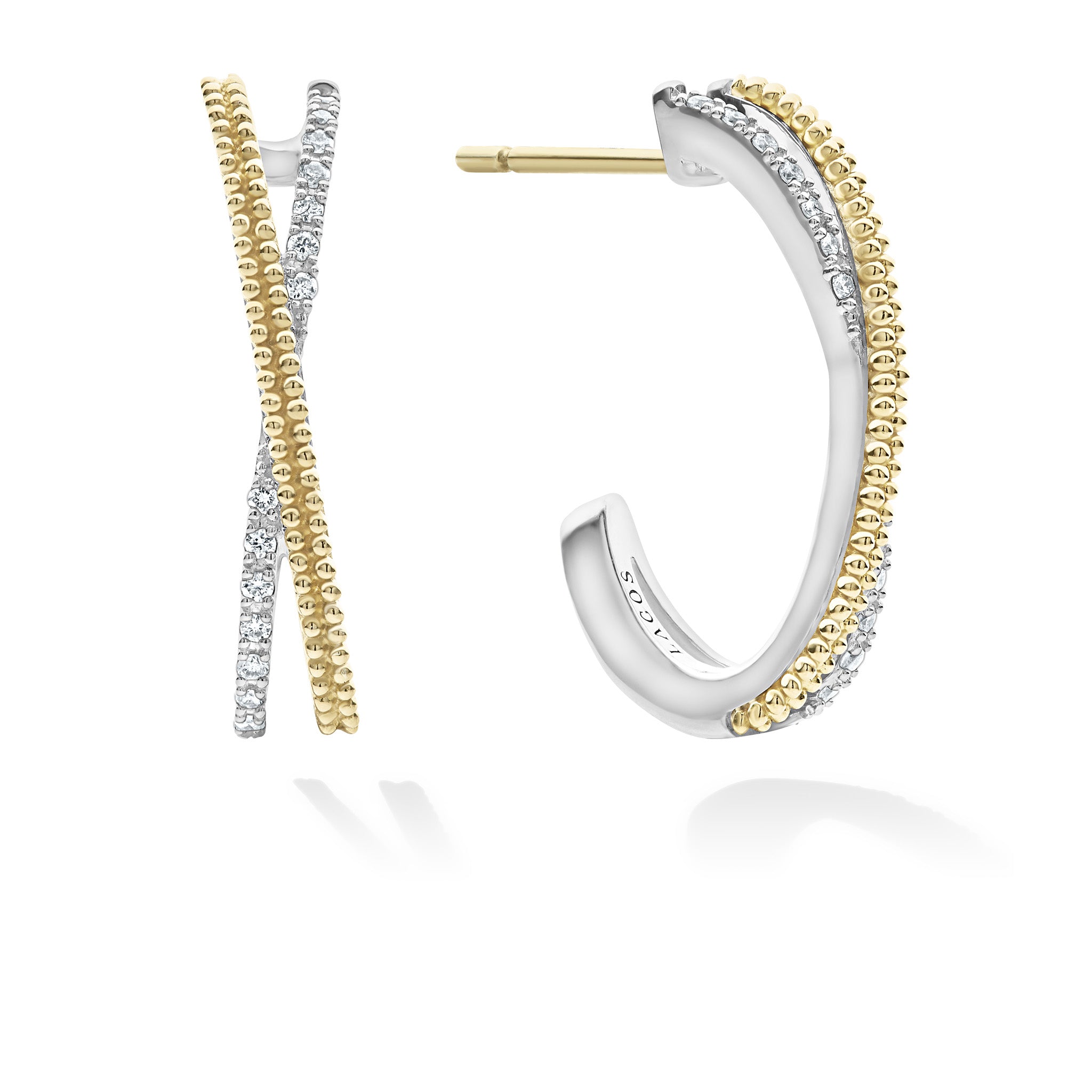 Caviar Lux Thin Gold Caviar X Diamond Hoop Earrings