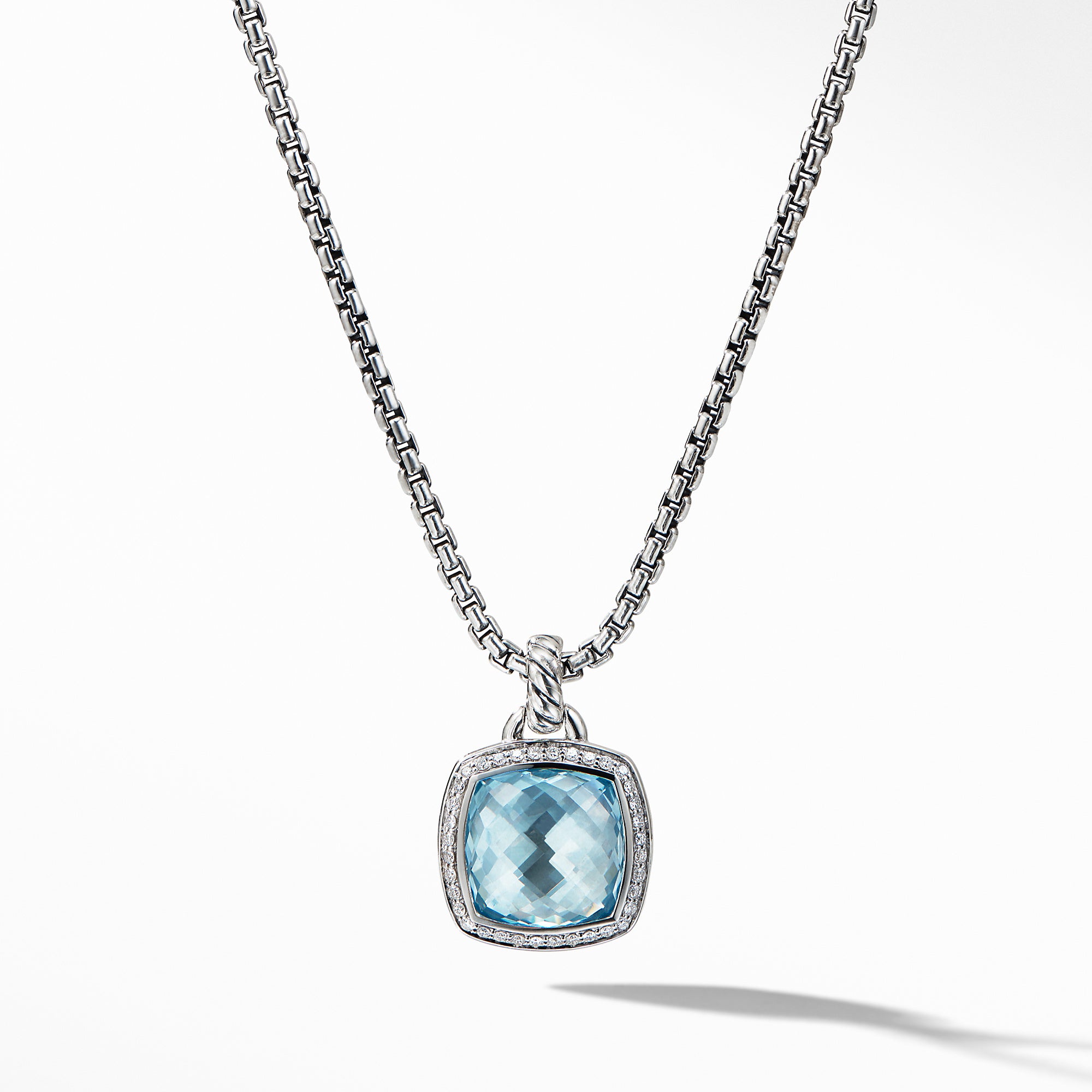 Albion 18mm Pendant in Sterling Silver with 14mm Blue Topaz and Pave Diamonds