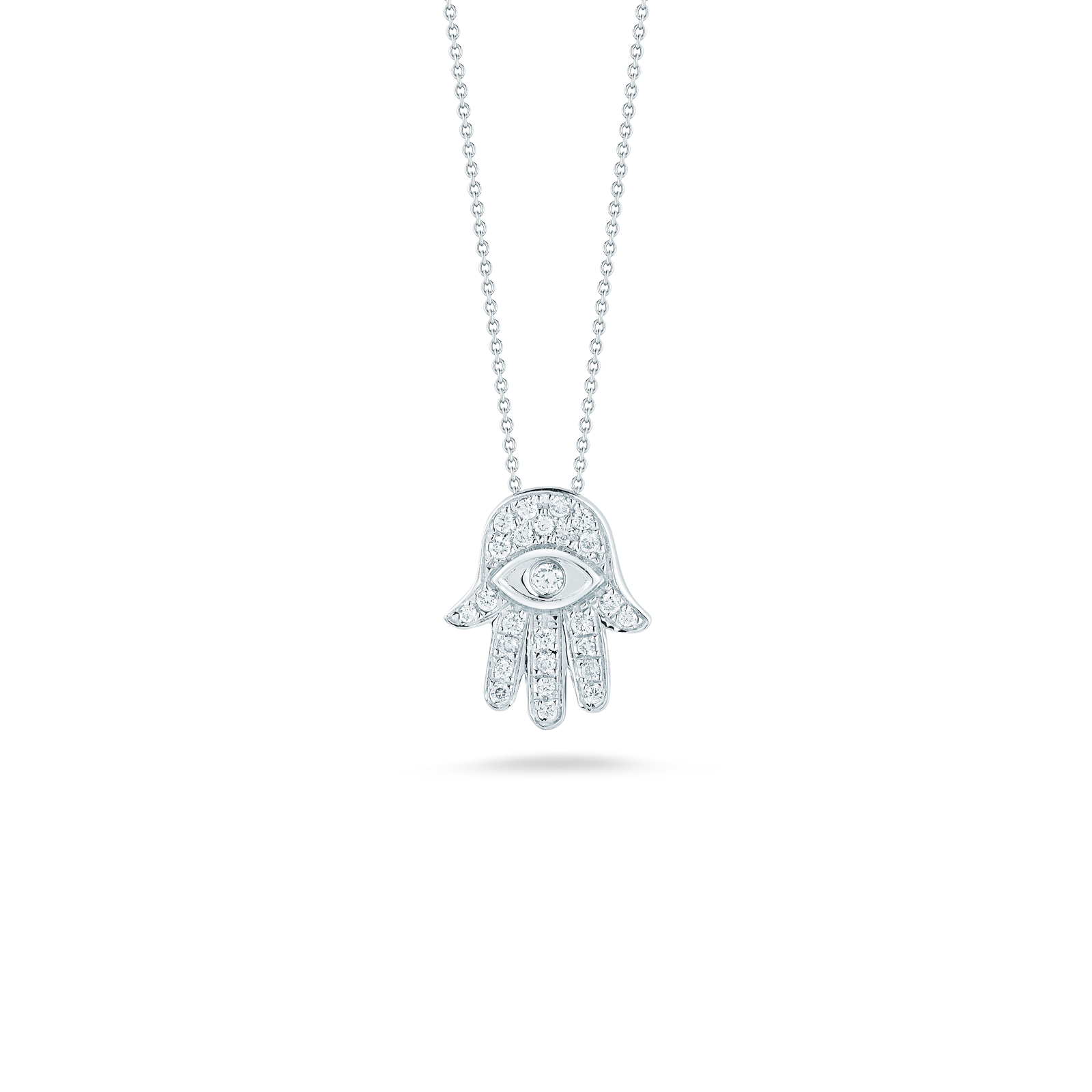 Roberto Coin Tiny Treasures Diamond 18K Hamsa Pendant Necklace White Gold