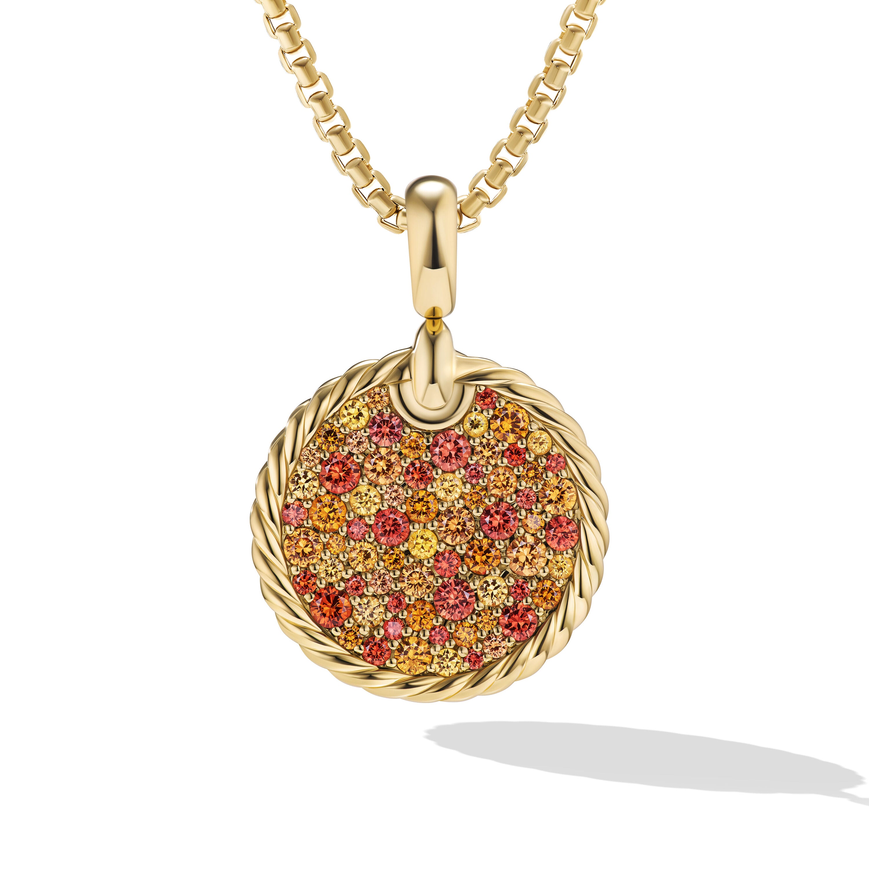 DY Elements® Fire Pendant in 18K Yellow Gold with Pavé Orange Sapphire ...