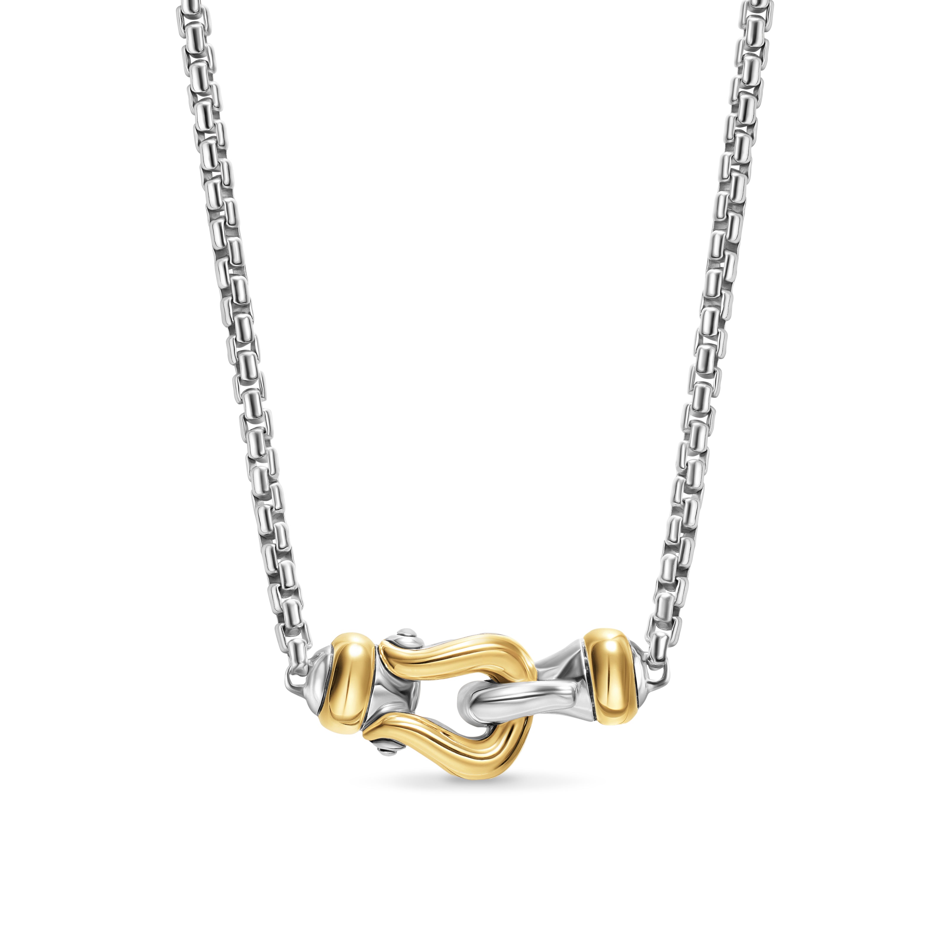 Petite Buckle Necklace in Sterling Silver with 14K Yellow Gold, 16.3mm ...
