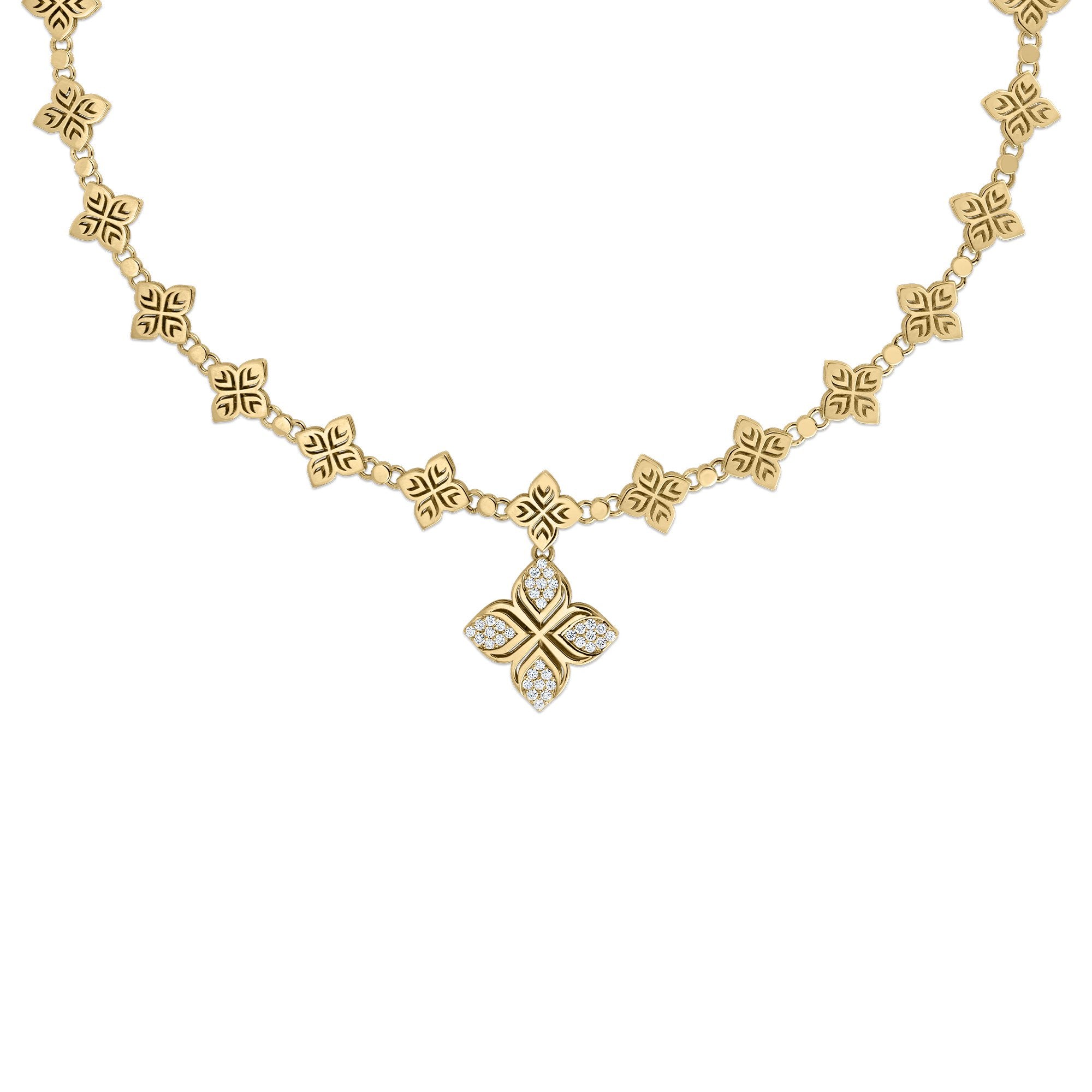 18K Yellow Gold Arabesque Pave Diamond Flower Collar Necklace – Little ...