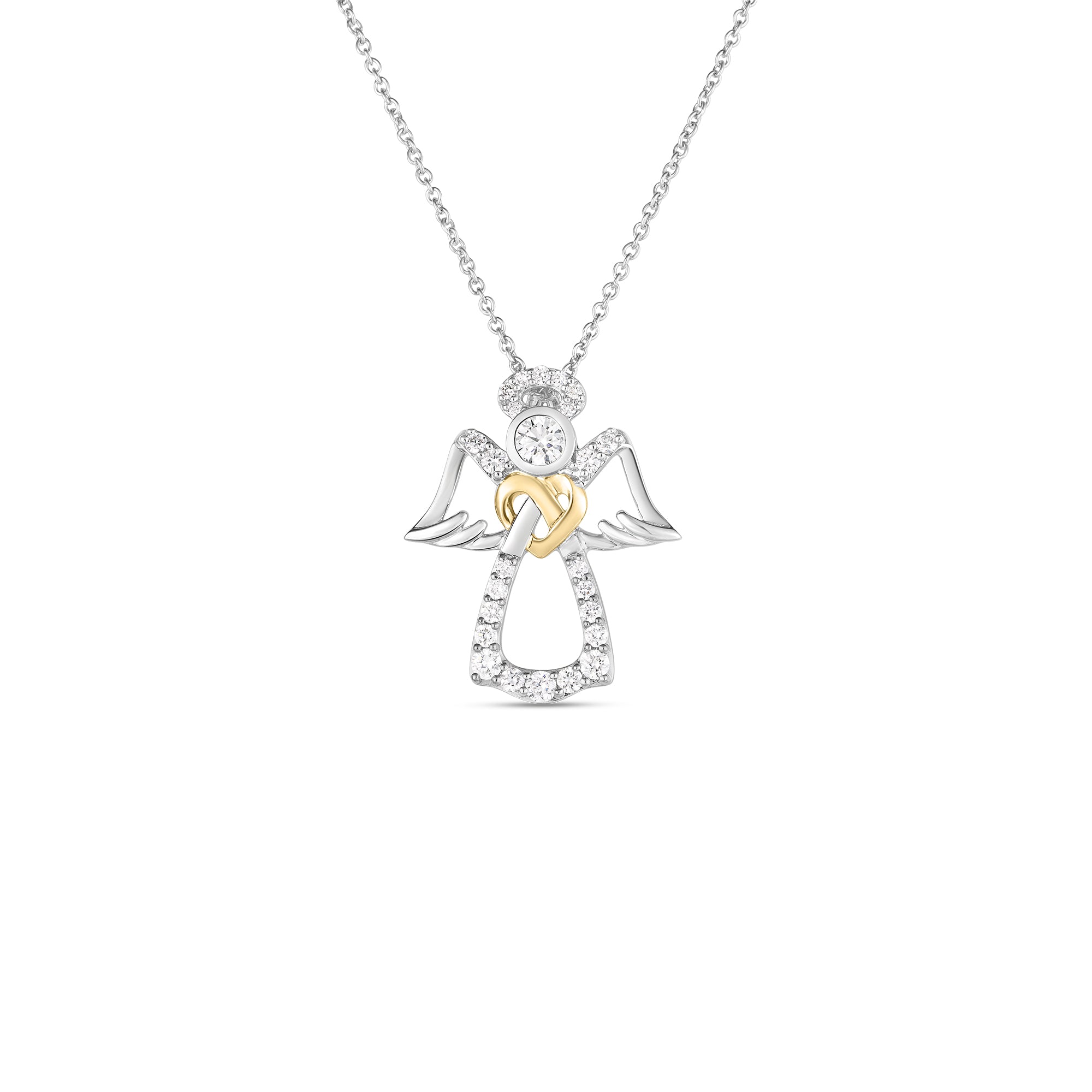 18K White and Yellow Gold Tiny Treasures Diamond Angel Necklace ...